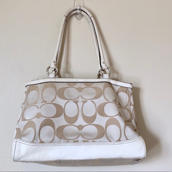 Coach | Bags | Coach Logo Handbag Beige Cream | Poshmark